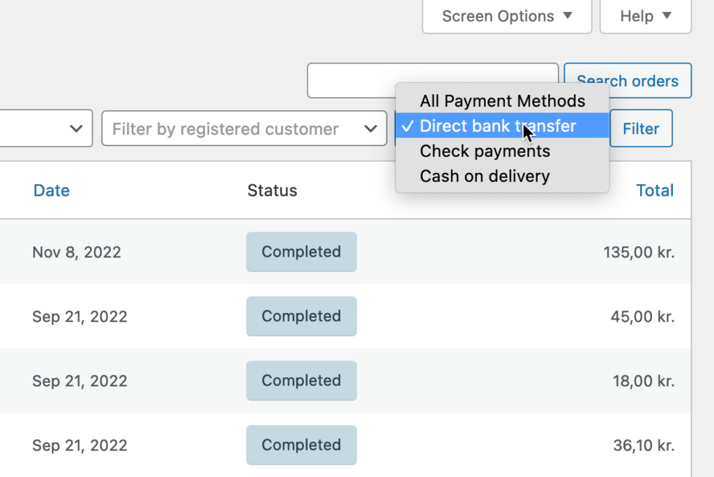 Filter WooCommerce orders by payment method - wp4devs